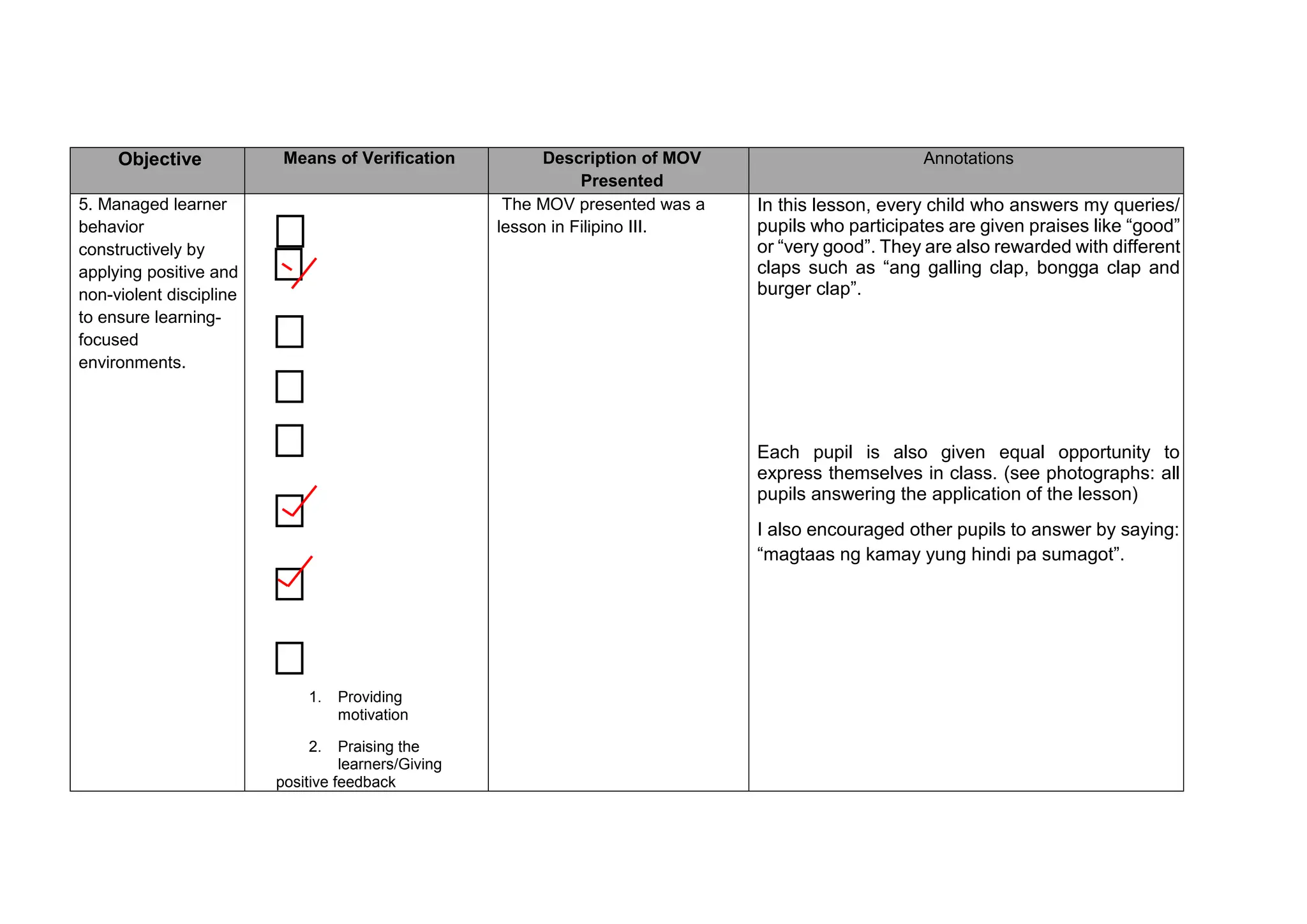 SAMPLE TEMPLATE FOR ANNOTATIONS TO BE USE IN THE IPCRF OF TEACHERS.docx