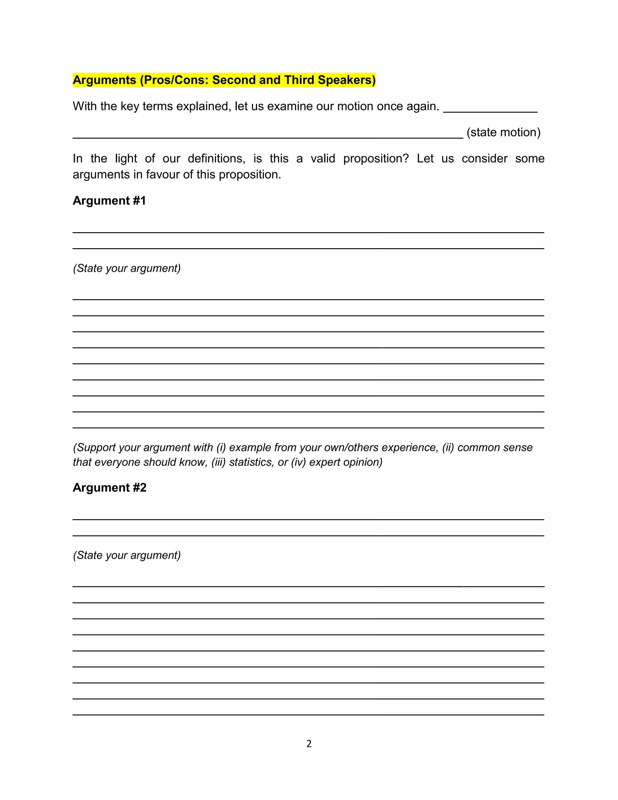 Template for debate speech | DOCX