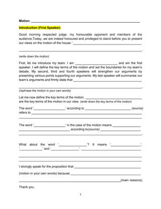 Template for debate speech | DOCX