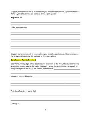 Template for debate speech | DOCX