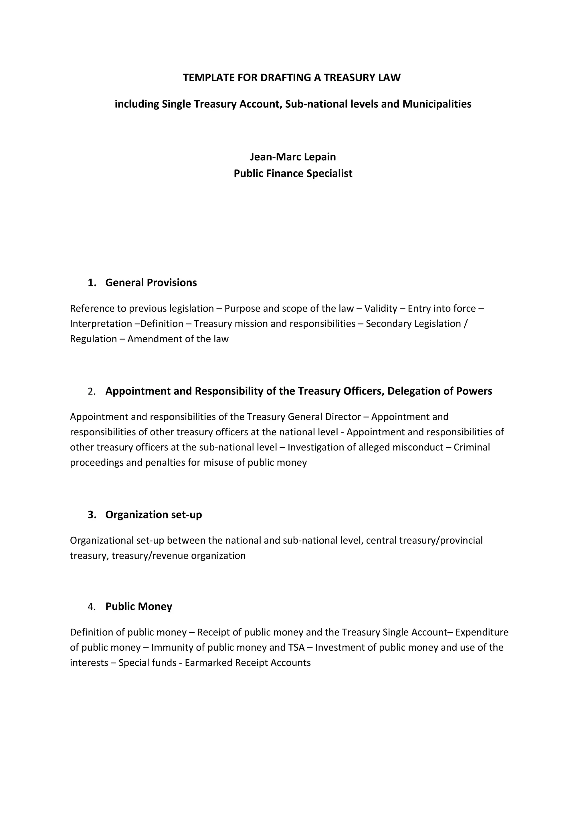 Template for drafting a treasury law | DOC