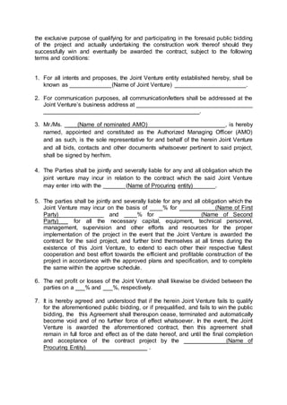 Template for joint venture agreement | DOC