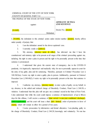 Affidavit of Plea and Sentence | DOCX