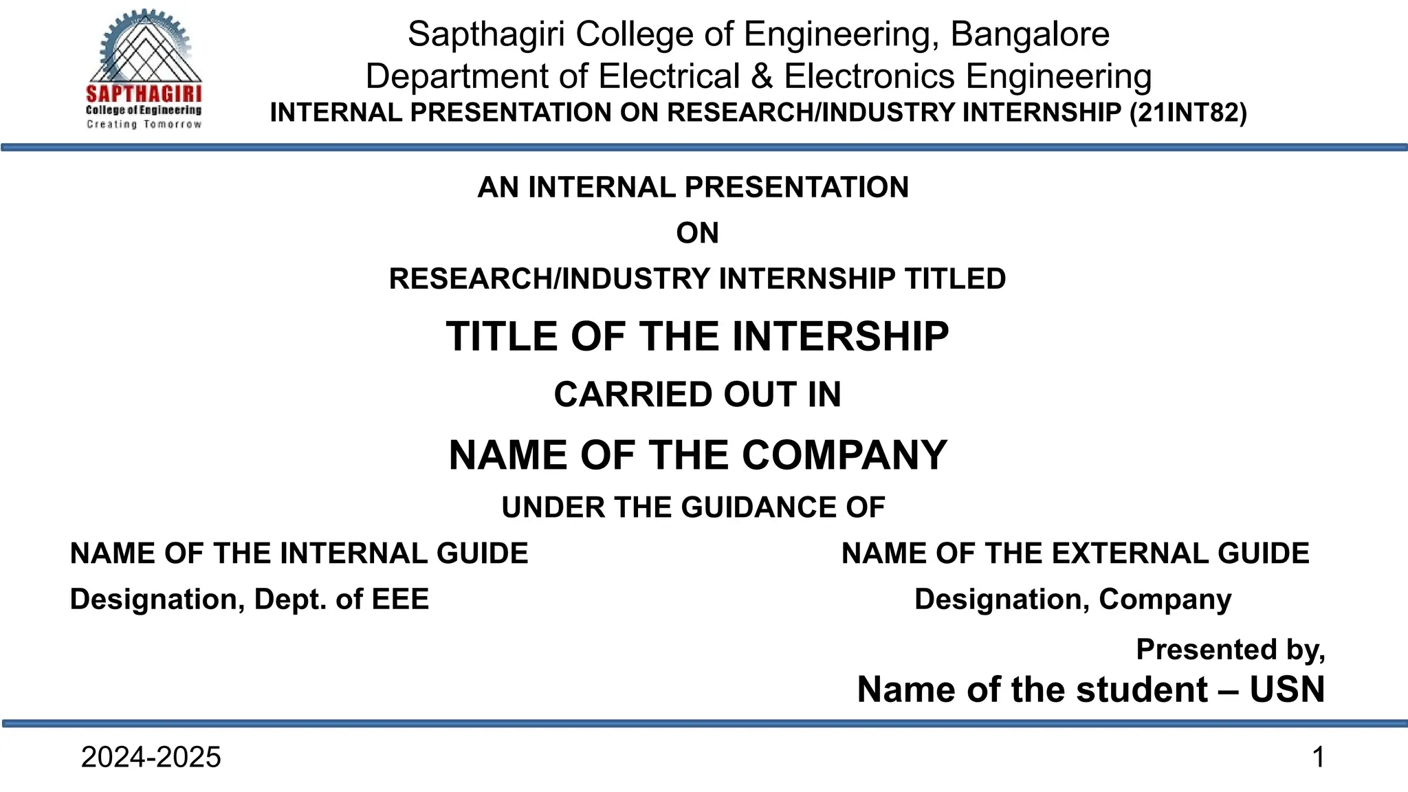 Template for presentaion on Internship.pptx