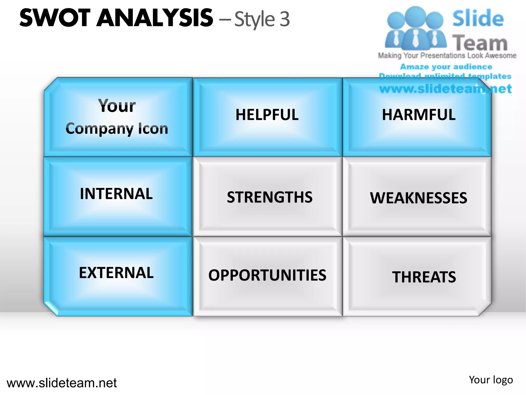 Template for swot analysis design 3 powerpoint presentation slides. | PPT
