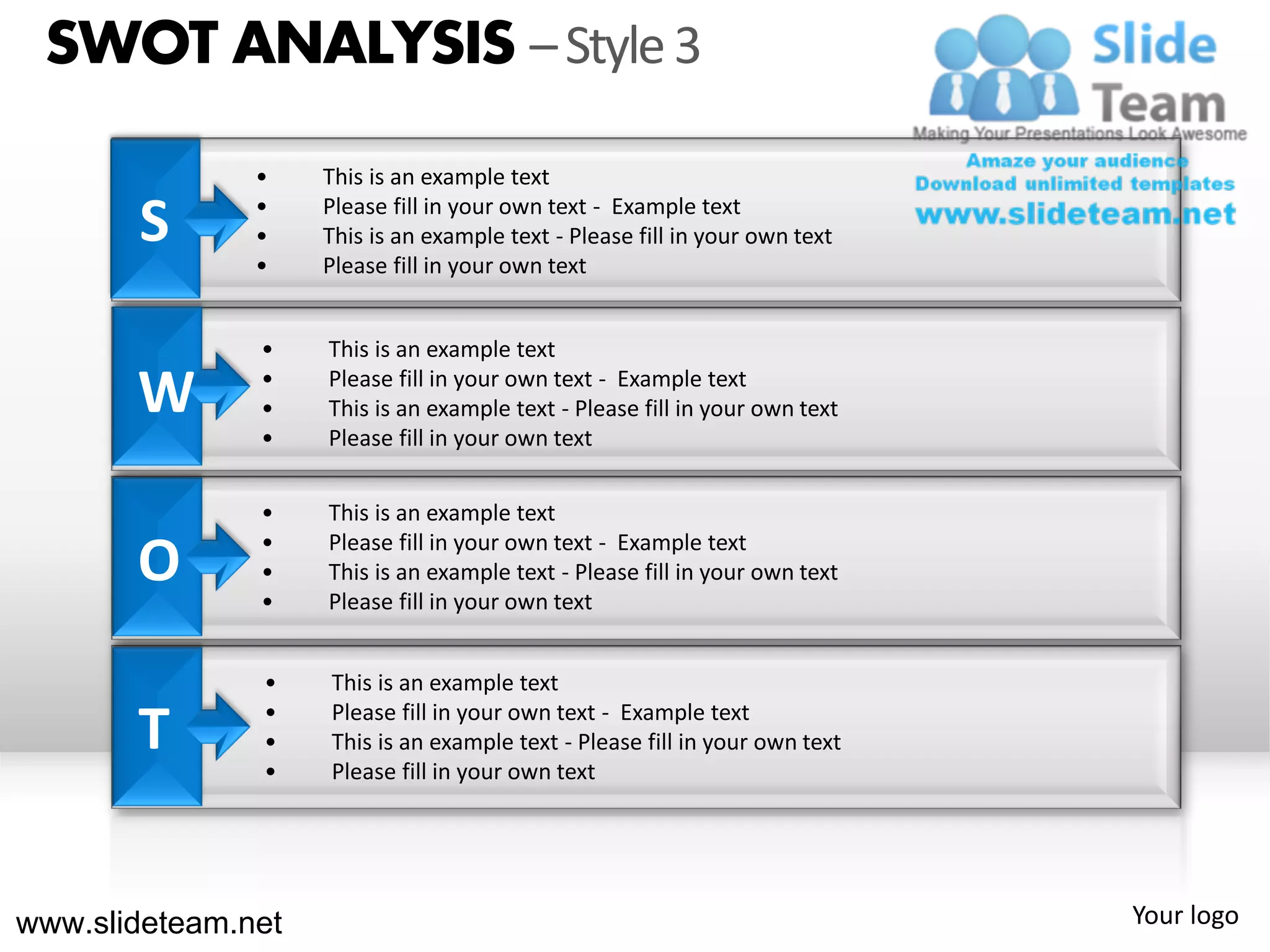 Template for swot analysis design 3 powerpoint presentation slides. | PPT