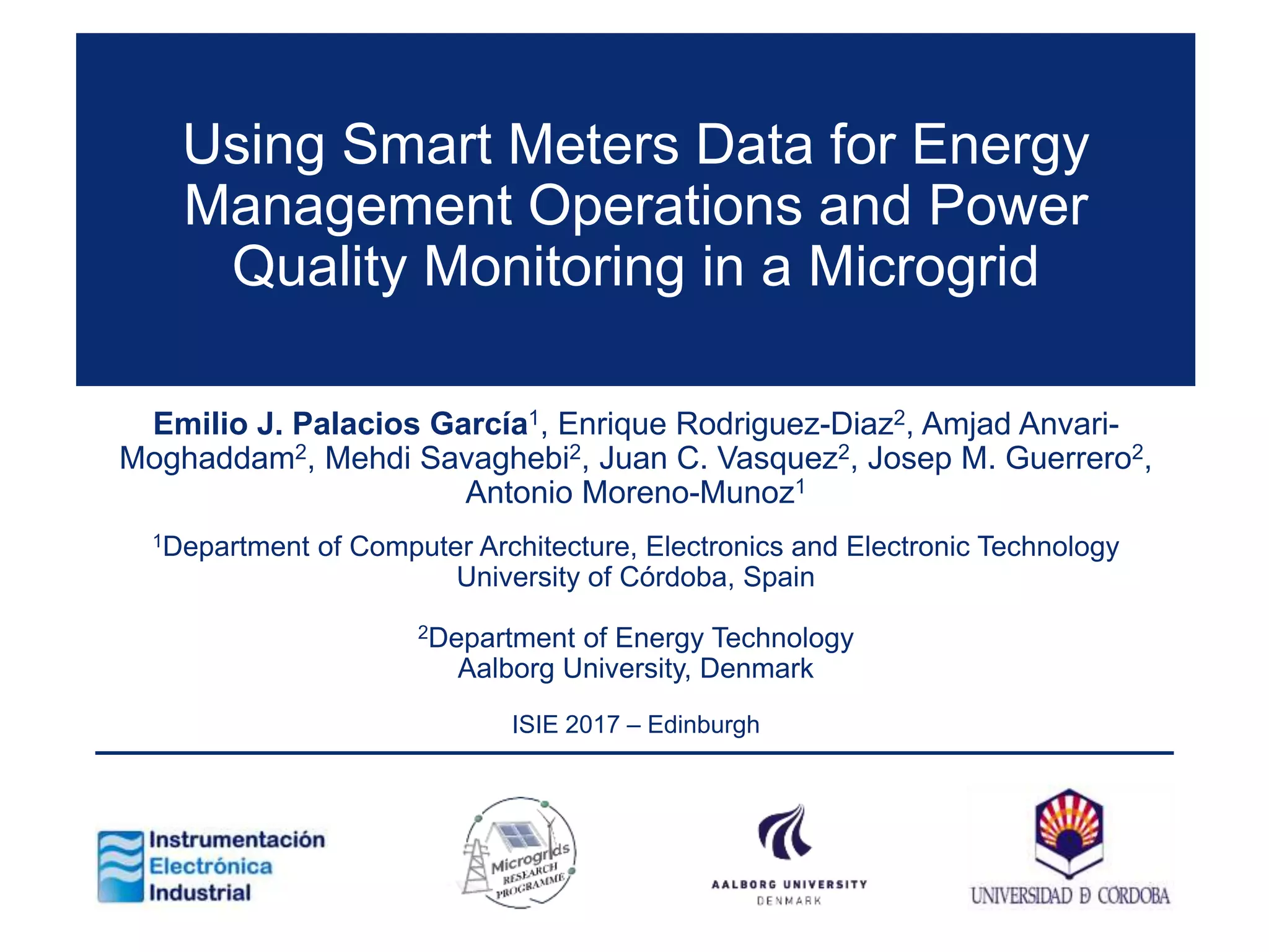 Using Smart meters Data for Energy Management Operations and Power Quality in a Microgrid | PPT
