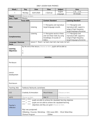 Template lp year 2 phonics 2020 | DOCX