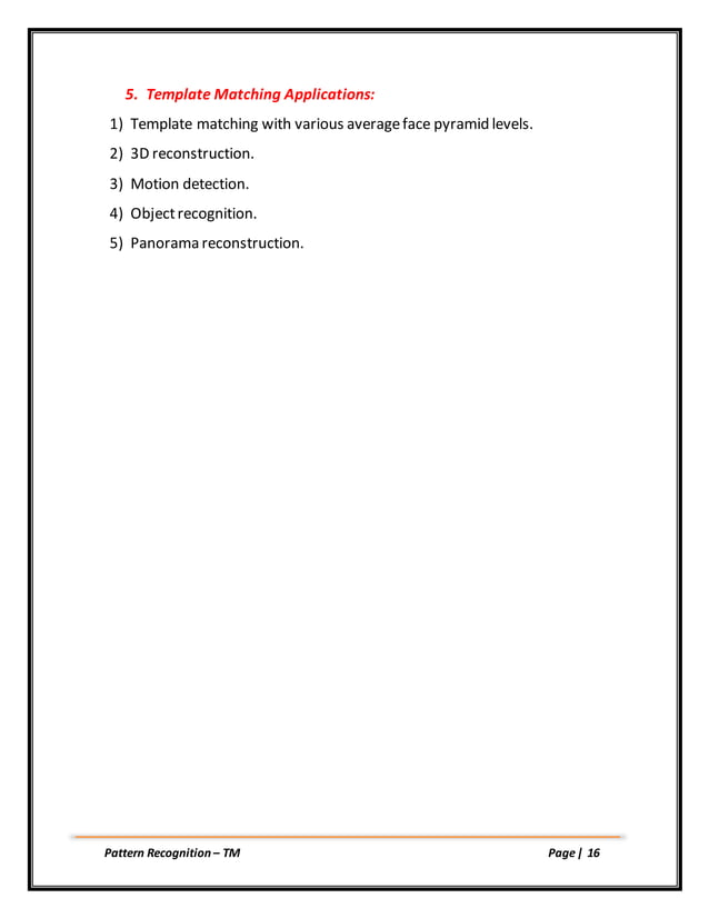 Template Matching - Pattern Recognition | DOCX