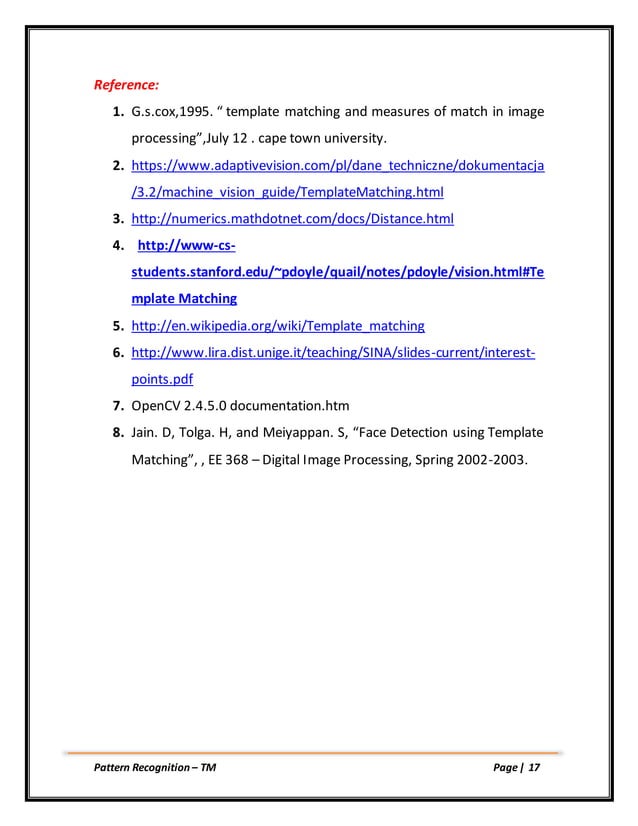 Template Matching - Pattern Recognition | DOCX