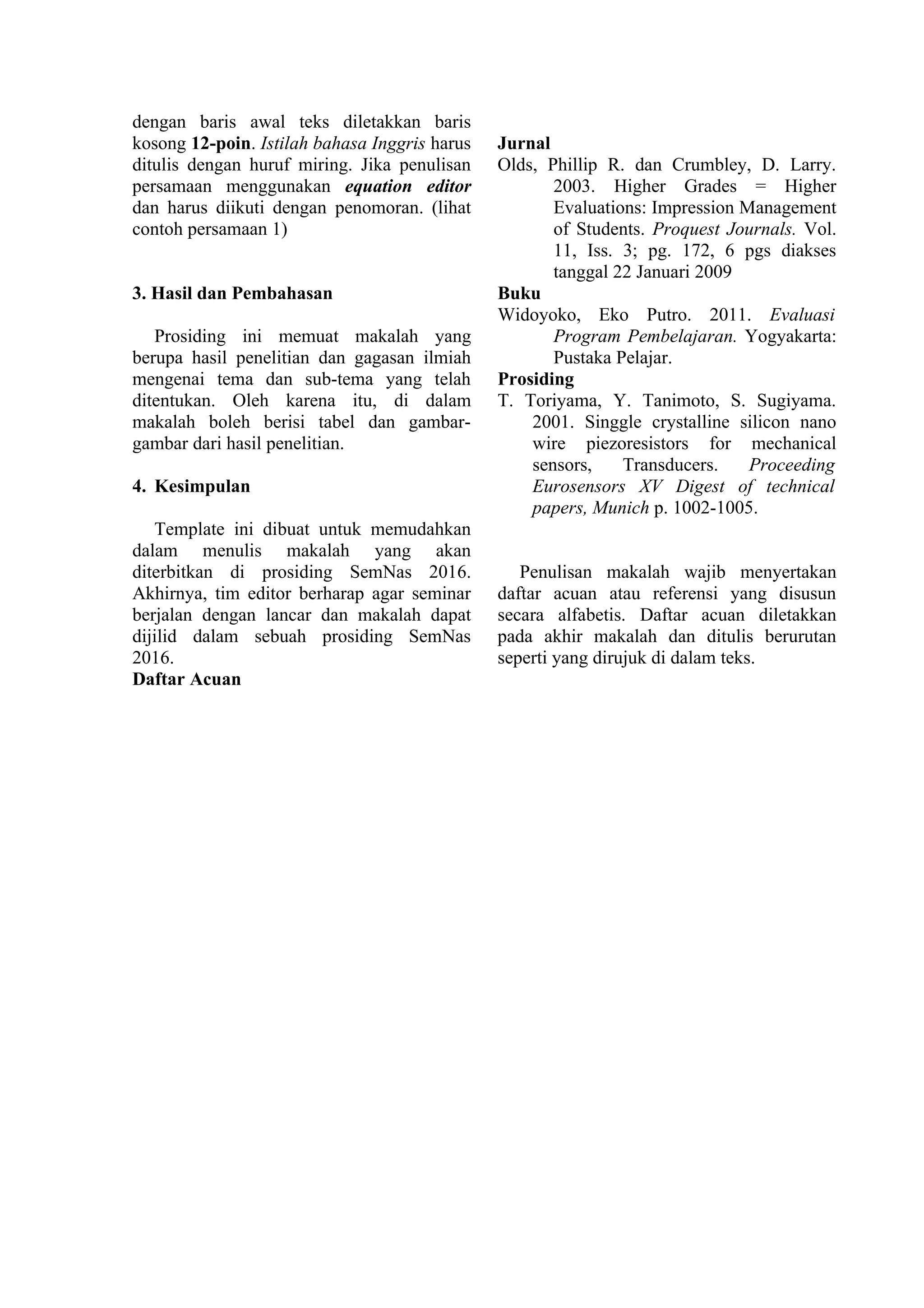 Template Penulisan Prosiding Seminar Nasional | DOC