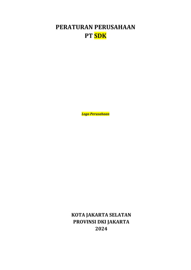 TEMPLATE PERATURAN PERUSAHAAN TERBARU DAN TELAH TERBUKTI DISETUJUI | PDF