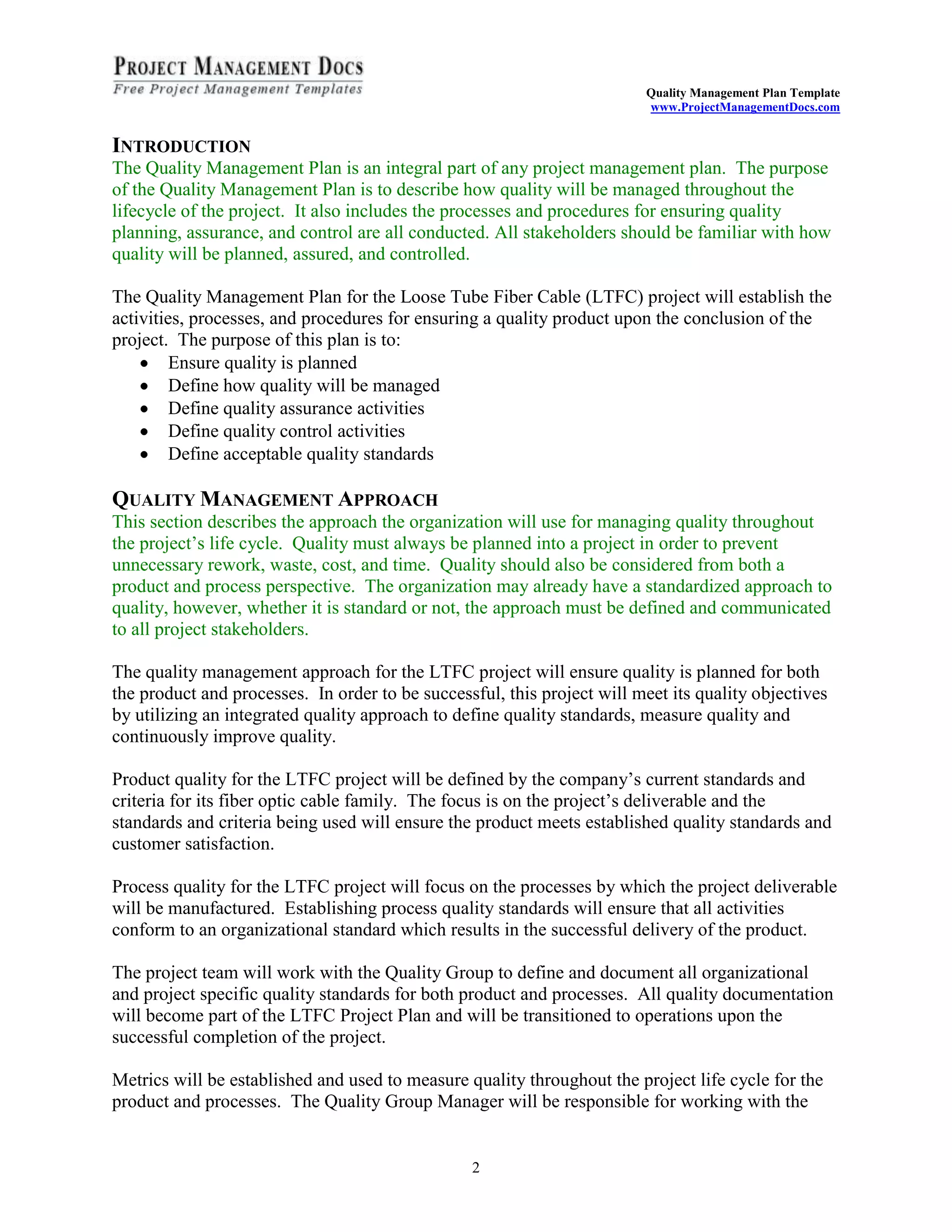 Template quality management-plan2 | PDF