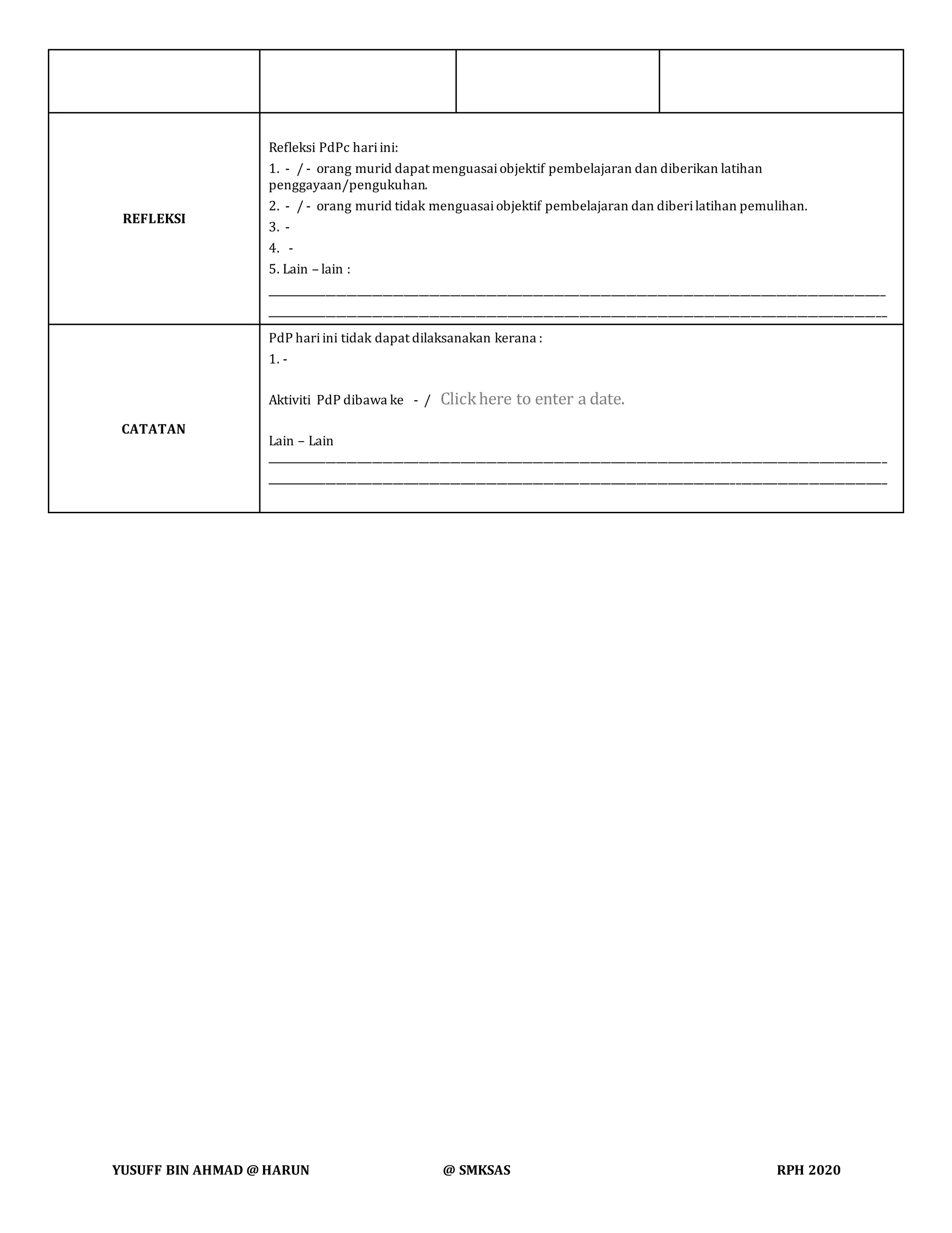 Template rph tingkatan 1, sej 2020 | DOCX