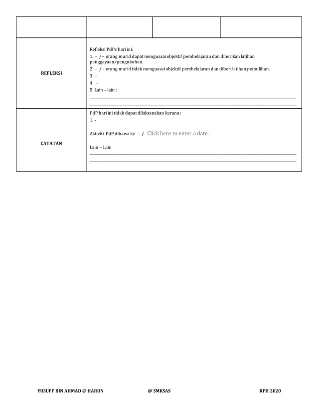 Template rph tingkatan 1, sej 2020 | DOCX