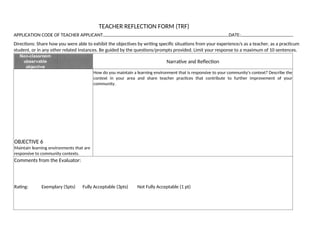Templates for Teacher Reflection Form_T1 | DOCX