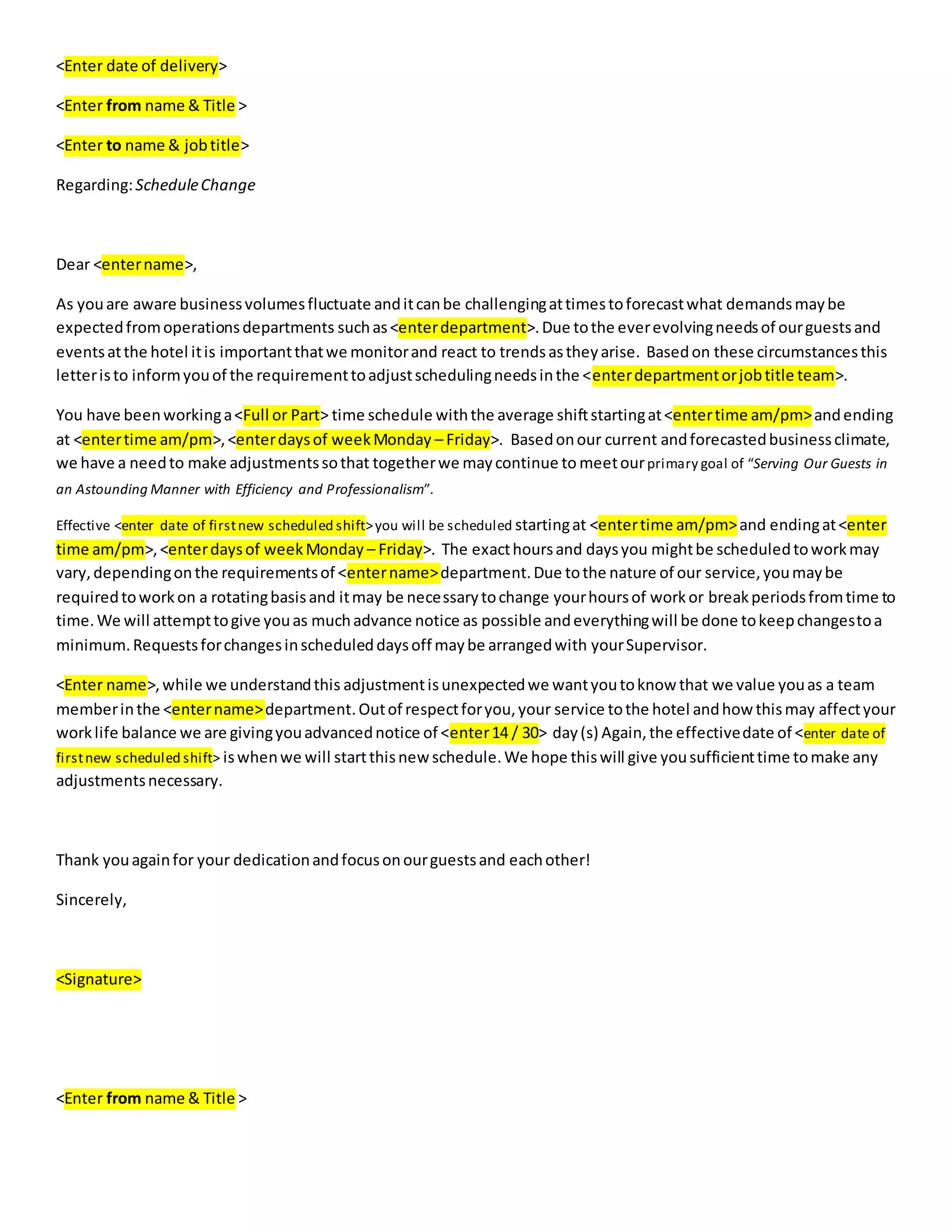 Template schedule change | DOCX