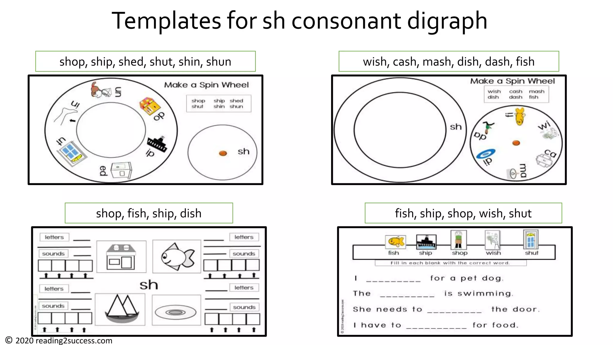 Templates for sh, ch, th digraph to teach first graders | PPTX