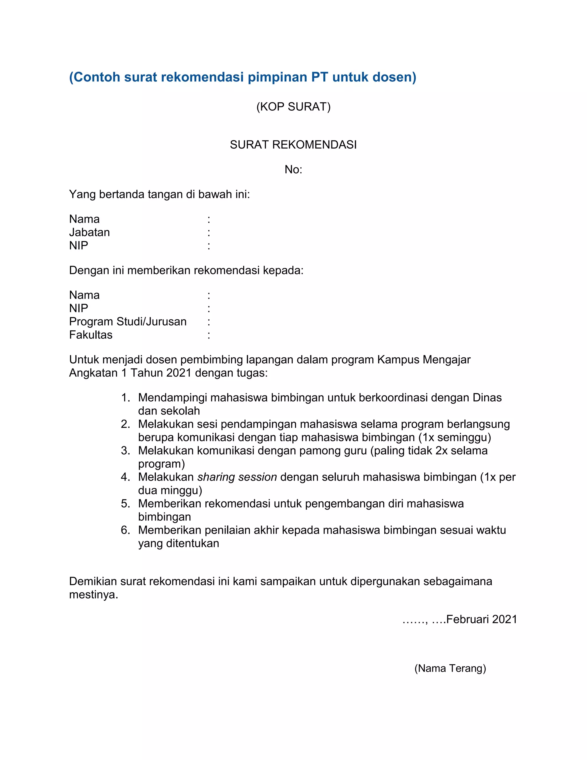 Template surat rekomendasi_pt(dpl) | PDF