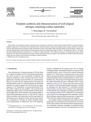Template synthesis and characterization of well aligned nitrogen containing carbon nanotubes | PDF