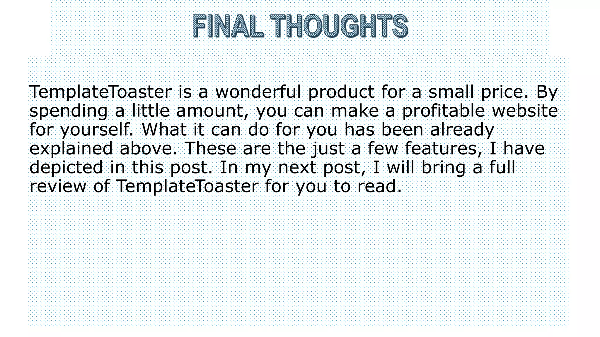 All about TemplateToaster and its Features