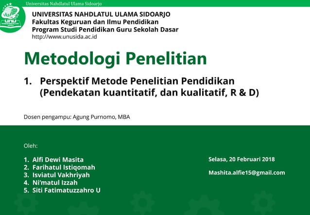 Template tugas kelompok metodologi penelitian pgsd unusida | PPT