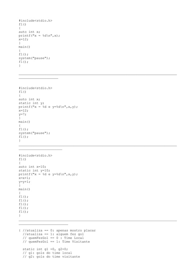 Tempo de vida das variaveis | TXT | Programming Languages | Computing