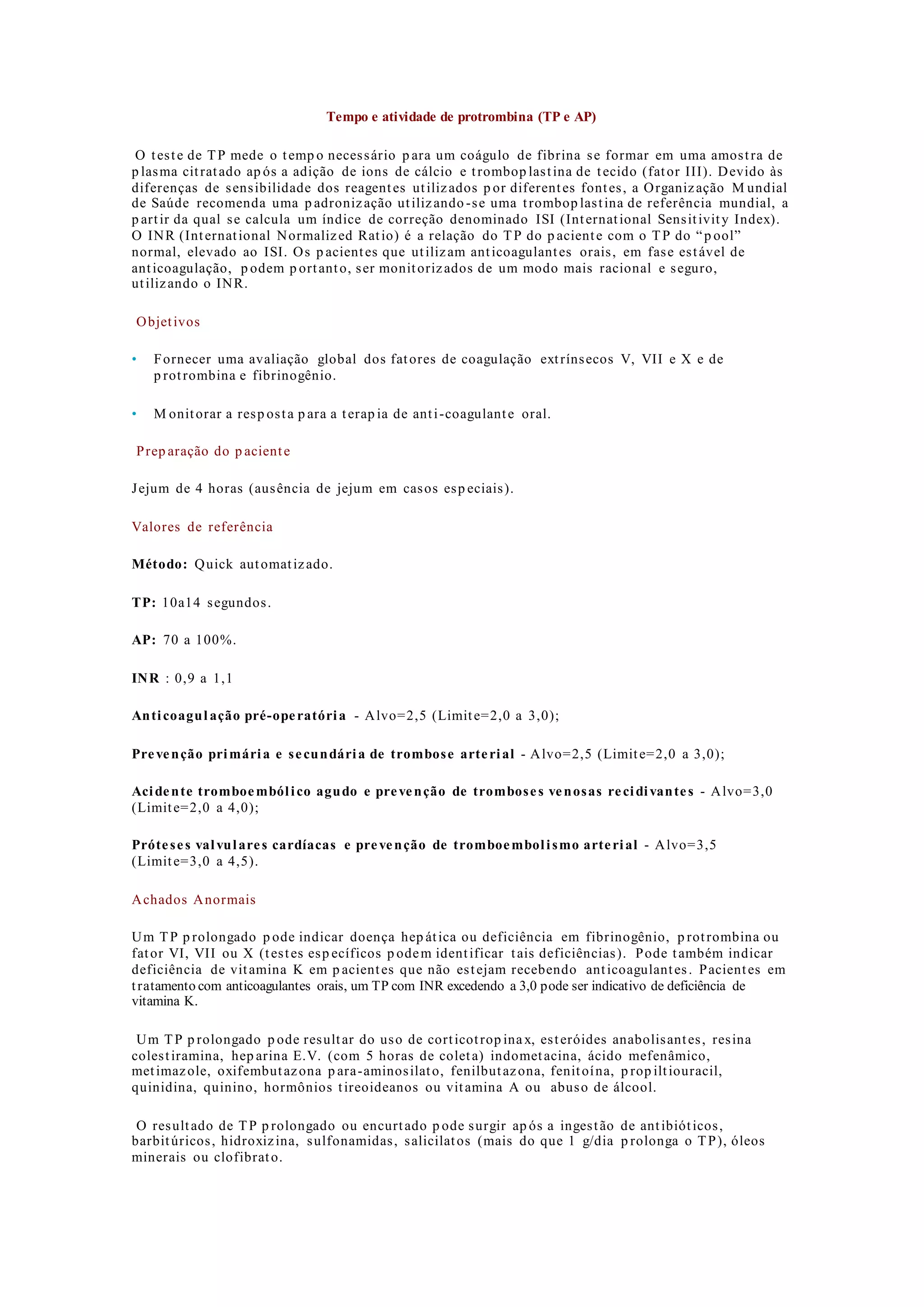 Atividade De Protrombina: 70 A 100 - RETOEDU