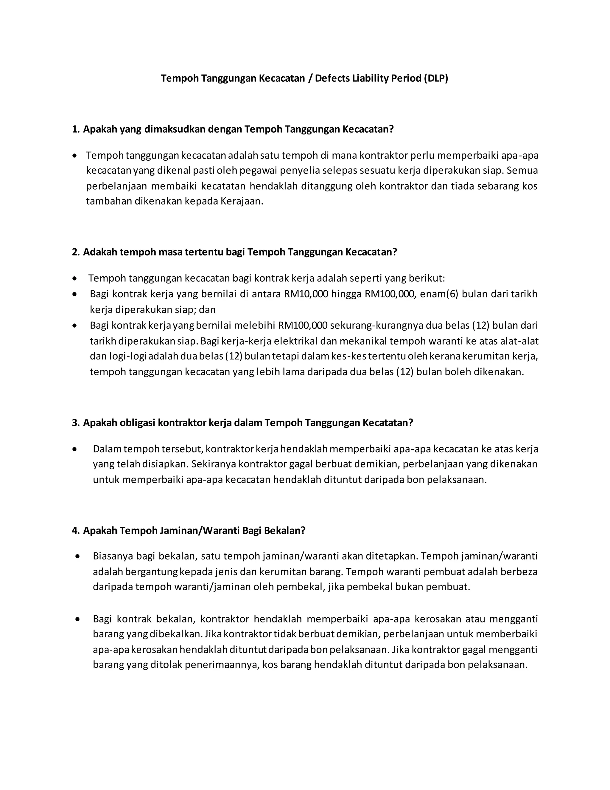 Tempoh tanggungan kecacatan (Defects Liability Period (DLP)) | DOCX