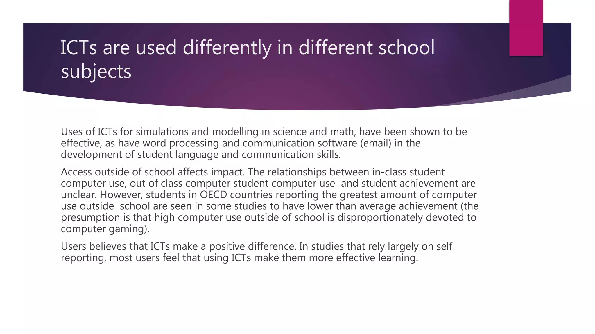 Impact of ICTs on learning and achievement | PPTX