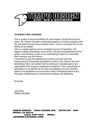 Tempo Design Letter of Recommendation | DOC