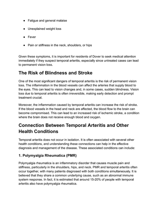 Temporal Arteritis and Its Connection to Other Health Conditions in ...