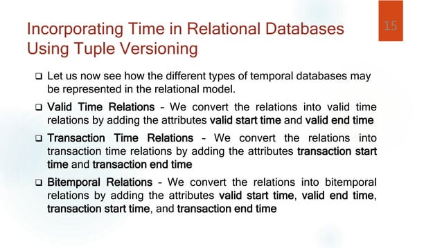 Temporal databases | PPTX | Databases | Computer Software and Applications