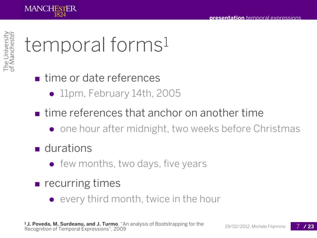 Temporal expressions identification in biomedical texts | PPT