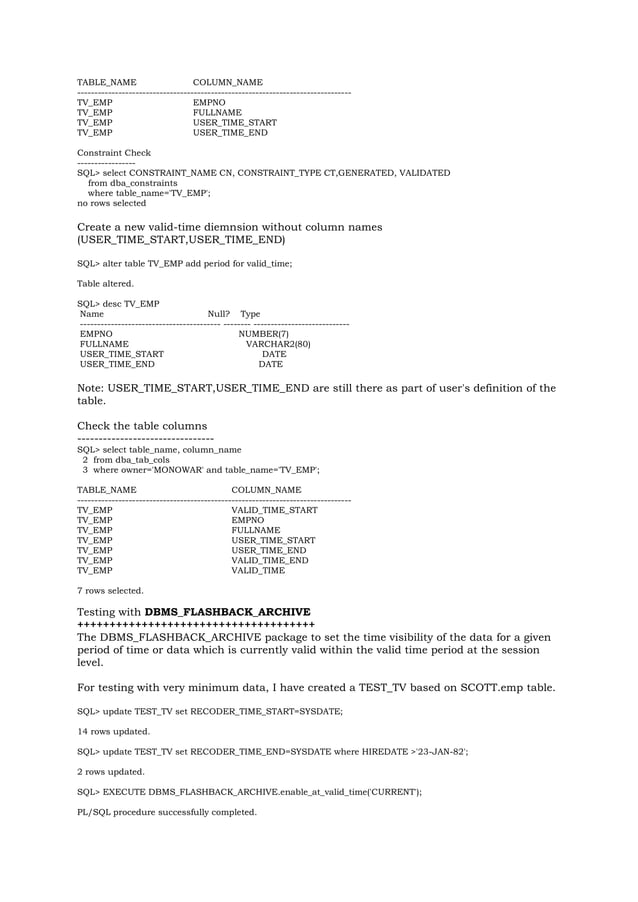 12c Database TEMPORAL VALIDITY & FLASHBACK ARCHIVE Testing | PDF