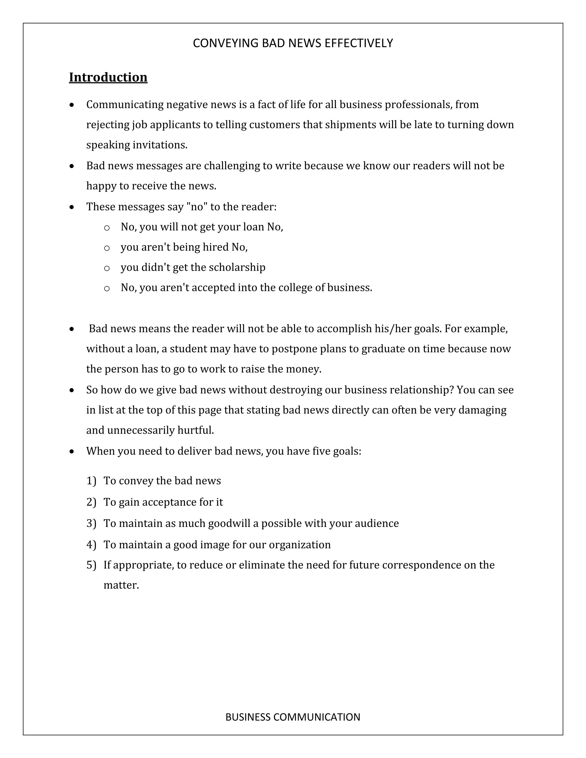 how to convey bad news | DOCX