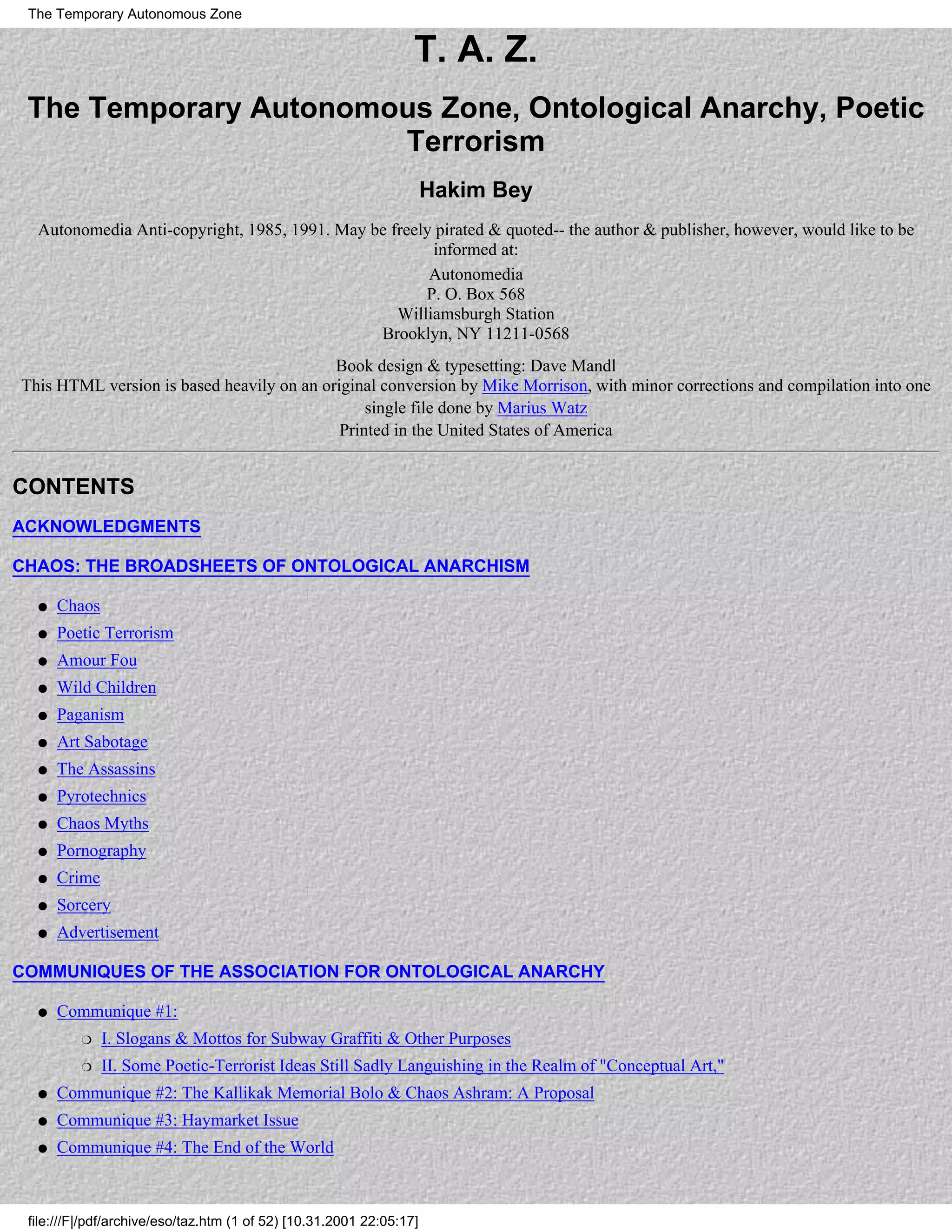 Temporary Autonomous Zone - Hakim Bey | PDF