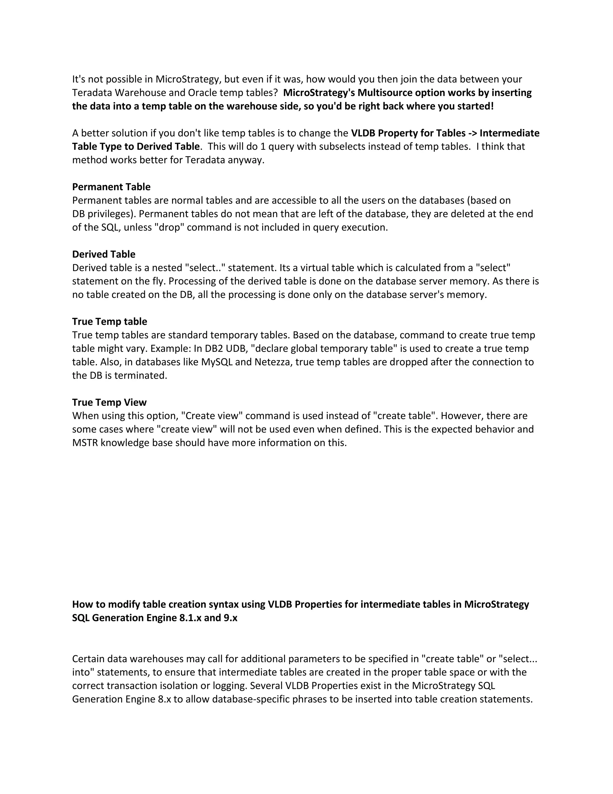 Microstrategy Intermediate Tables | DOCX