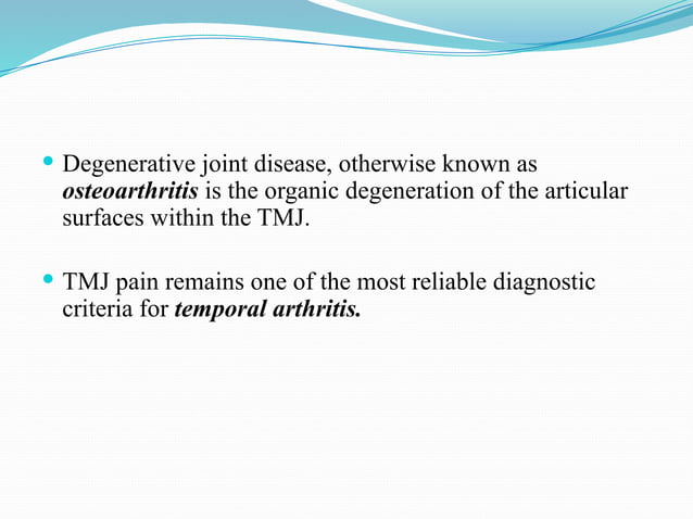 TEMPOROMANDIBULAR JOINT DISORDERS ...... | PPT