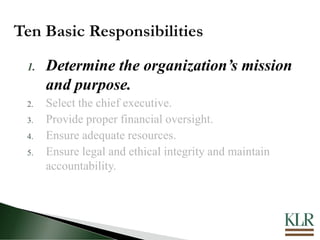Ten basic-responsibilities-nonprofit-board-webinar-series | PPT