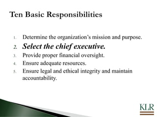 Ten basic-responsibilities-nonprofit-board-webinar-series | PPT