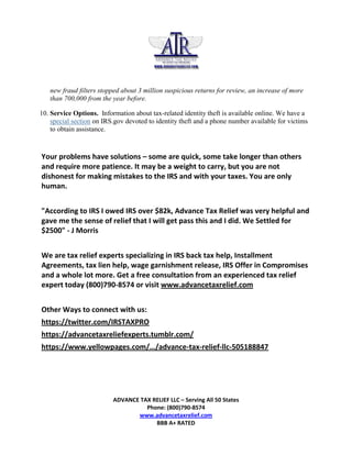 SOME FACTS ABOUT IDENTITY THEFT AND TAXES - Advance Tax Relief | PDF