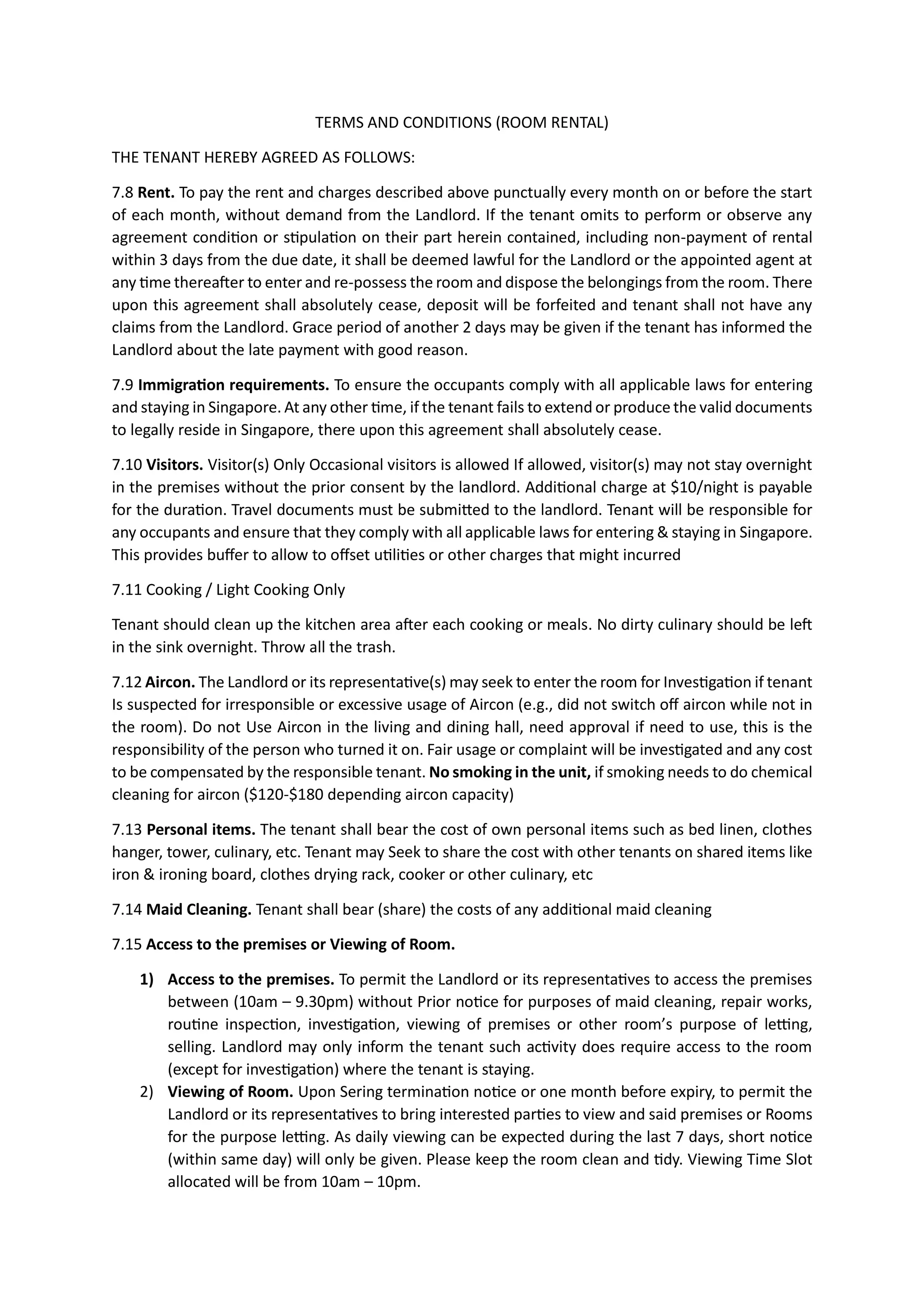 Tenancy Agreement Template for singapore | DOCX