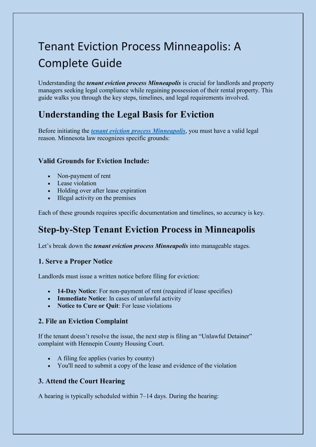 Tenant Eviction Process Minneapolis: A Complete Guide | PDF