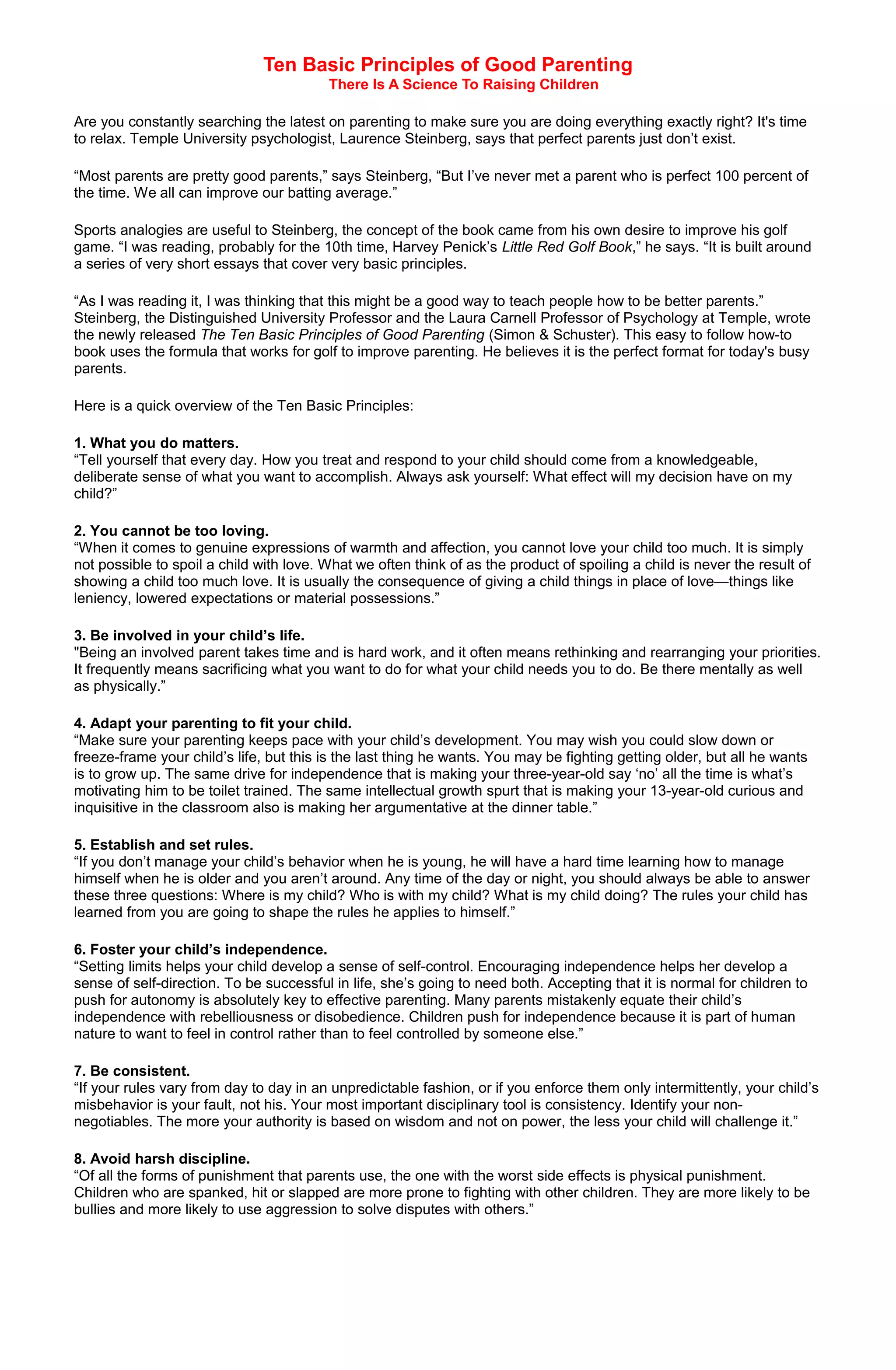 Ten basic principles of good parenting | DOC