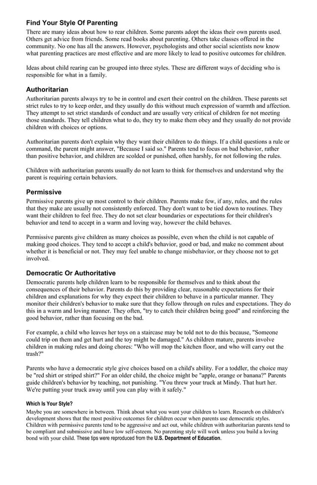 Ten basic principles of good parenting | DOC | Parenting Children Aged ...