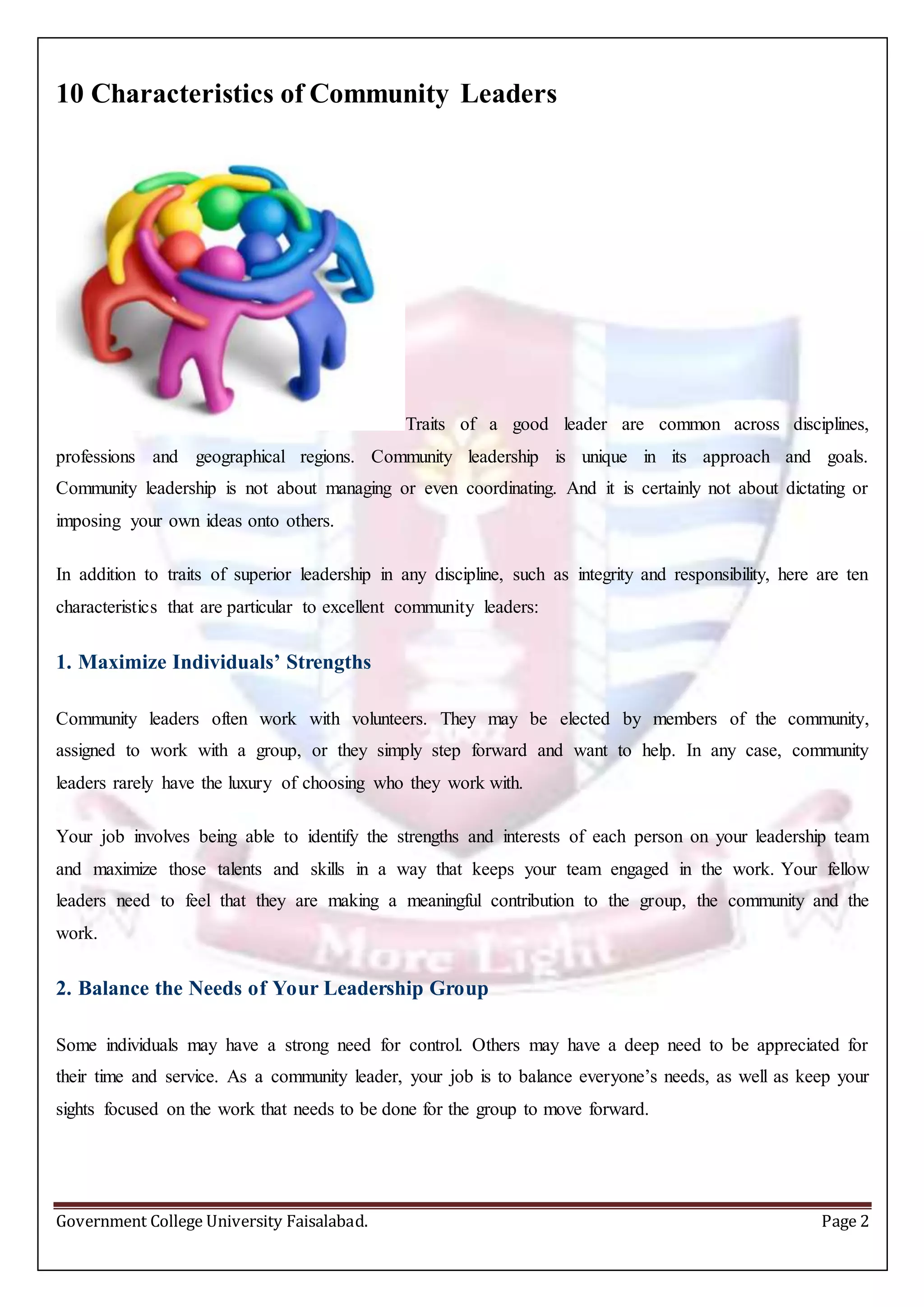 Ten characteristics of community leader | DOCX | Career Advice | Careers