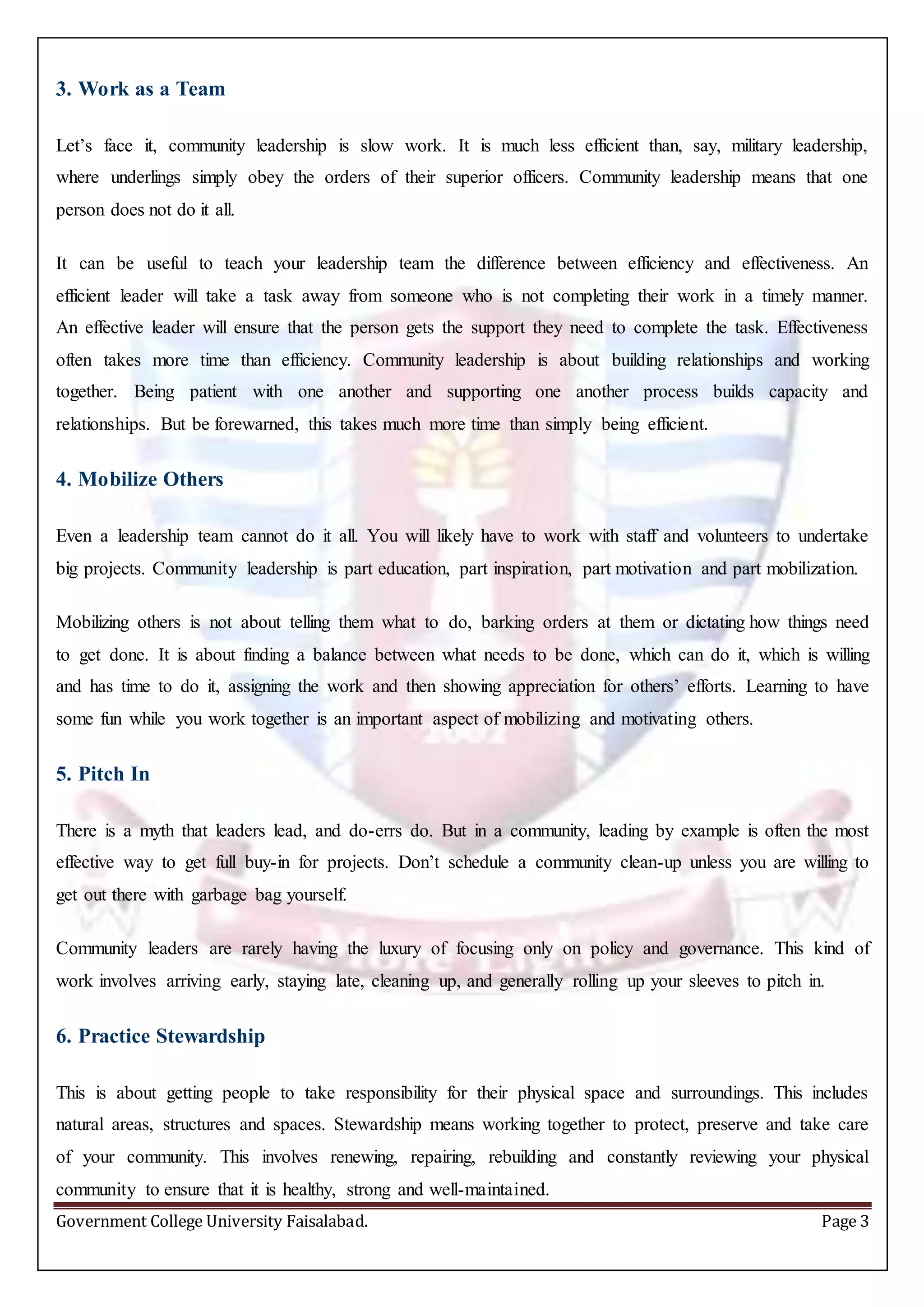 Ten characteristics of community leader | DOCX | Career Advice | Careers