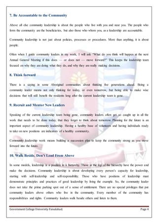 Ten characteristics of community leader | DOCX | Career Advice | Careers