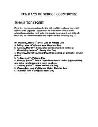 Ten days of school countdown | PDF